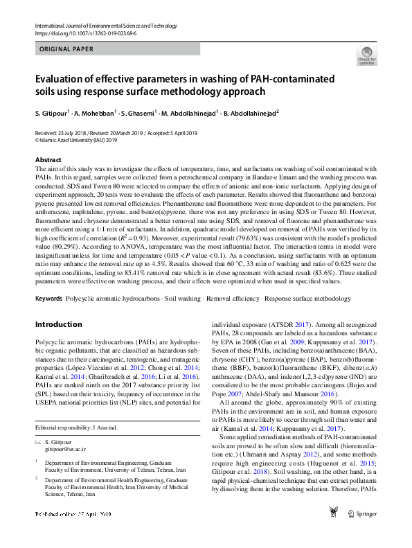 (PDF) Evaluation of effective parameters in washing of PAH-contaminated ...