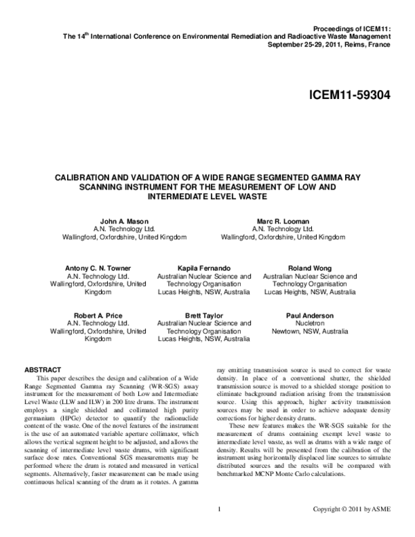 (PDF) Calibration and Validation of a Wide Range Segmented Gamma Ray ...