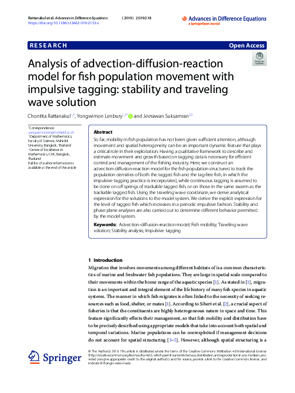 (PDF) Analysis of advection-diffusion-reaction model for fish ...