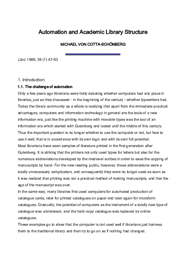 (PDF) Automation and Academic Library Structure