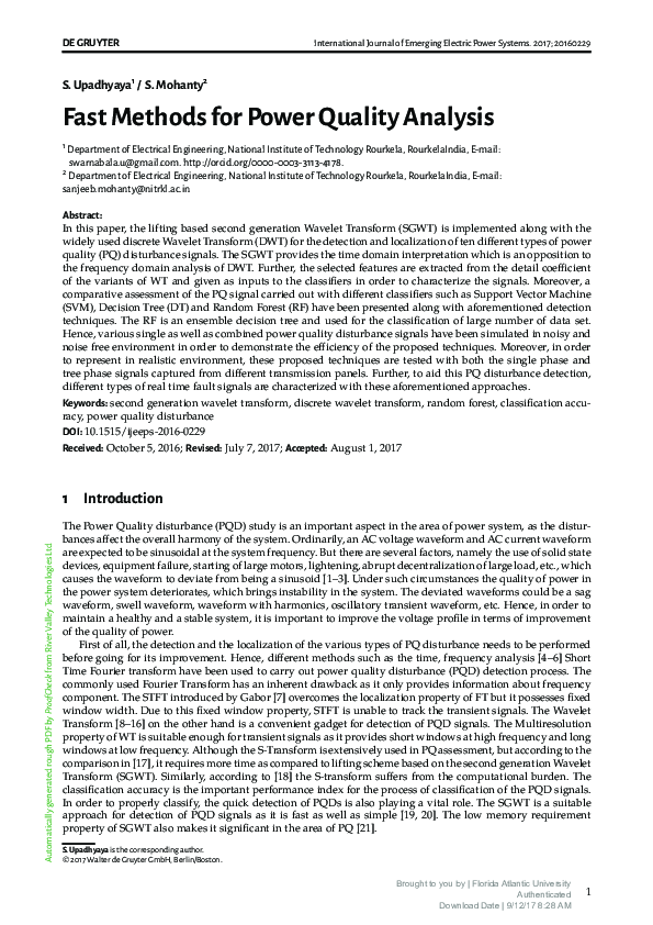 (PDF) Fast Methods for Power Quality Analysis