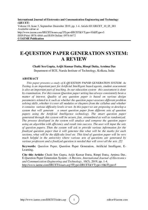 Pdf E Question Paper Generation System A Review