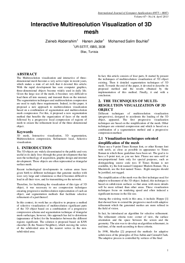 (PDF) Interactive Multiresolution Visualization of 3D Mesh | Hanen Jeder - Academia.edu