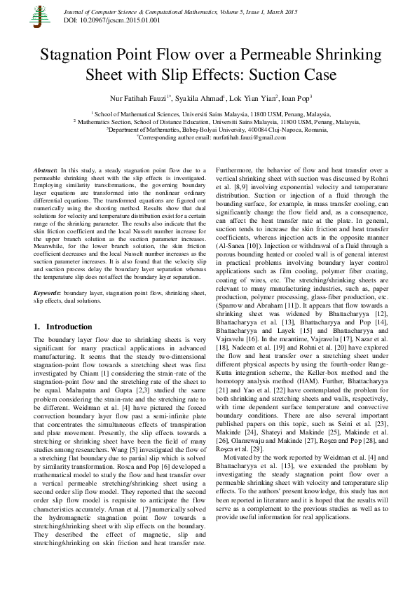 (PDF) Stagnation Point Flow over a Permeable Shrinking Sheet with Slip ...