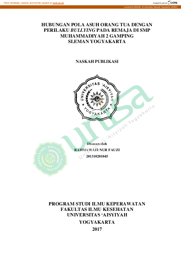 (PDF) Hubungan Pola Asuh Orang Tua Dengan Perilaku Bullying Pada Remaja DI SMP Muhammadiyah 2 ...