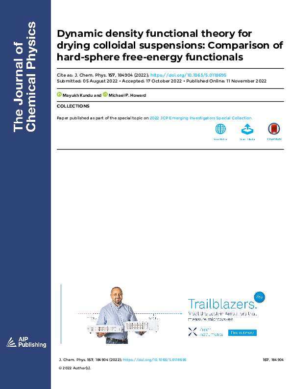 (PDF) Dynamic density functional theory for drying colloidal suspensions: Comparison of hard ...