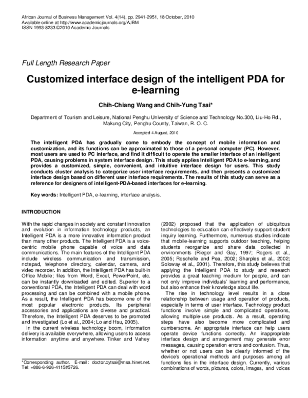 (PDF) Customized interface design of the intelligent PDA for e-learning