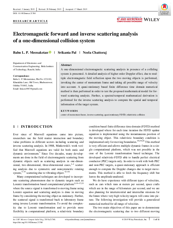 (PDF) Electromagnetic forward and inverse scattering analysis of a one ...