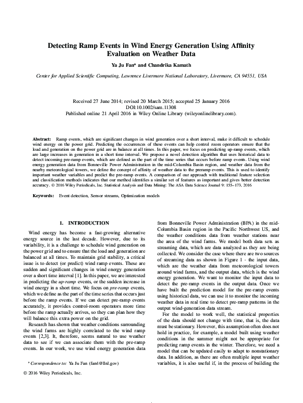 (PDF) Detecting ramp events in wind energy generation using affinity evaluation on weather data