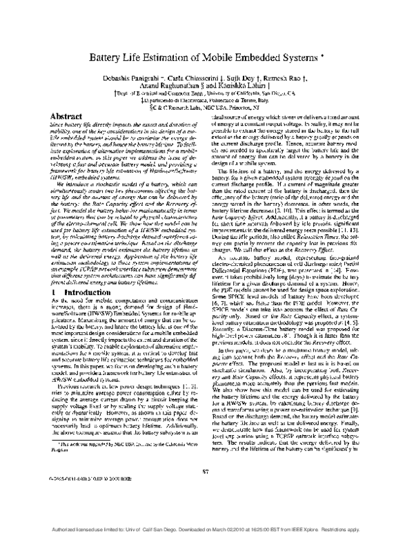 (PDF) Battery life estimation of mobile embedded systems