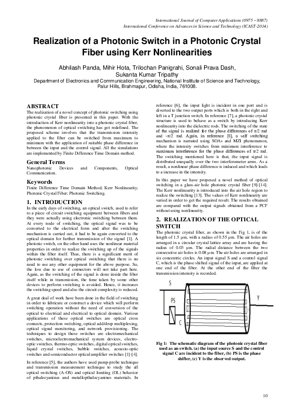 (PDF) Realization of a Photonic Switch in a Photonic Crystal Fiber ...