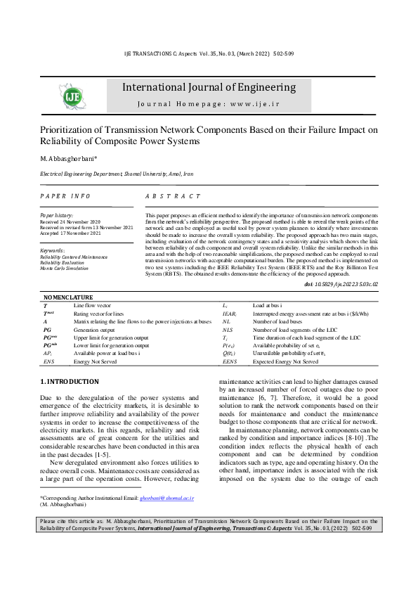 (PDF) Prioritization of Transmission Network Components Based on their Failure Impact on ...