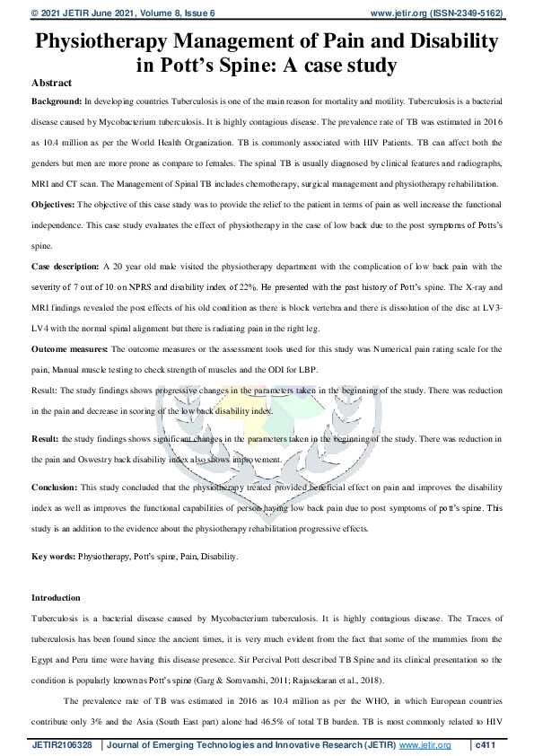 (PDF) Physiotherapy Management of Pain and Disability in Pott’s Spine ...