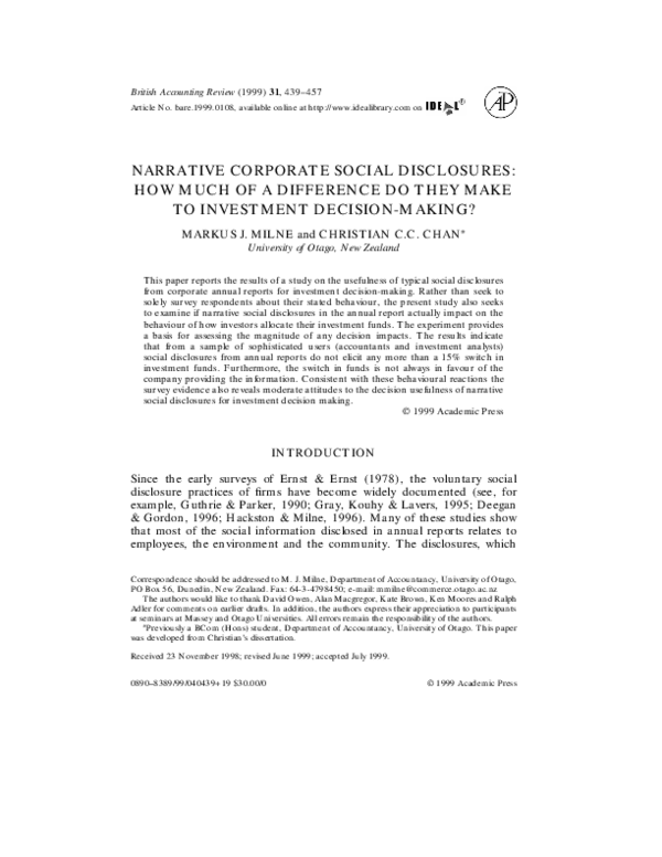(PDF) Narrative Corporate Social Disclosures: How Much of a Difference ...