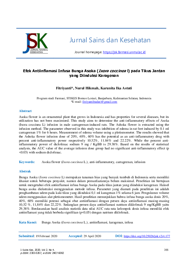 (PDF) Efek Antiinflamasi Infusa Bunga Asoka (Ixora coccinea l) pada ...
