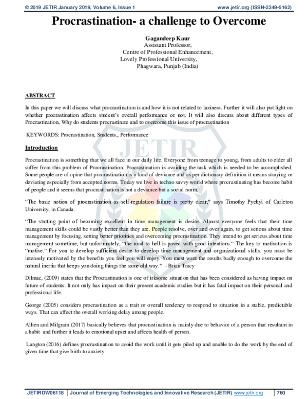 (PDF) Procrastination-a challenge to Overcome