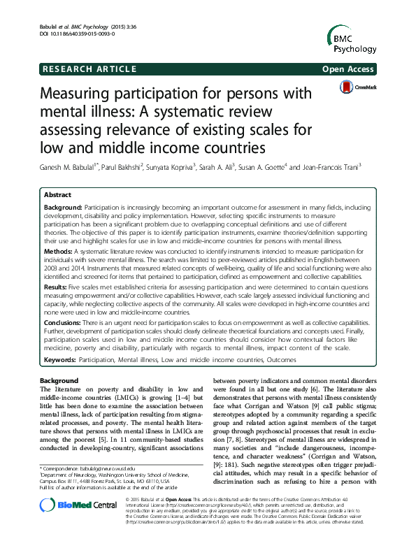 (PDF) Assessing Participation Scales for Mental Illness