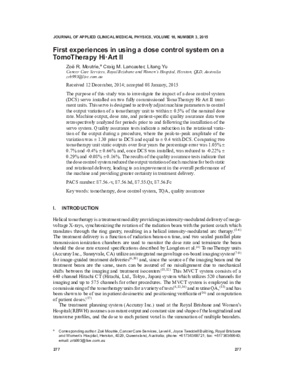(PDF) Impact of Dose Control System on TomoTherapy Hi·Art II