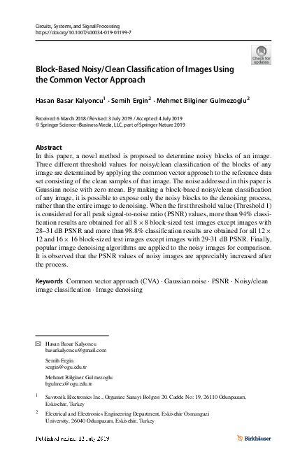 (PDF) Block-Based Classification of Noisy/Clean Image Blocks