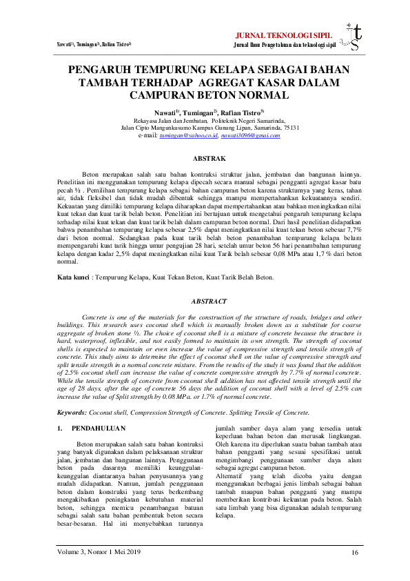 (PDF) Pengaruh Tempurung Kelapa Sebagai Bahan Tambah Terhadap Agregat Kasar Dalam Campuran Beton ...
