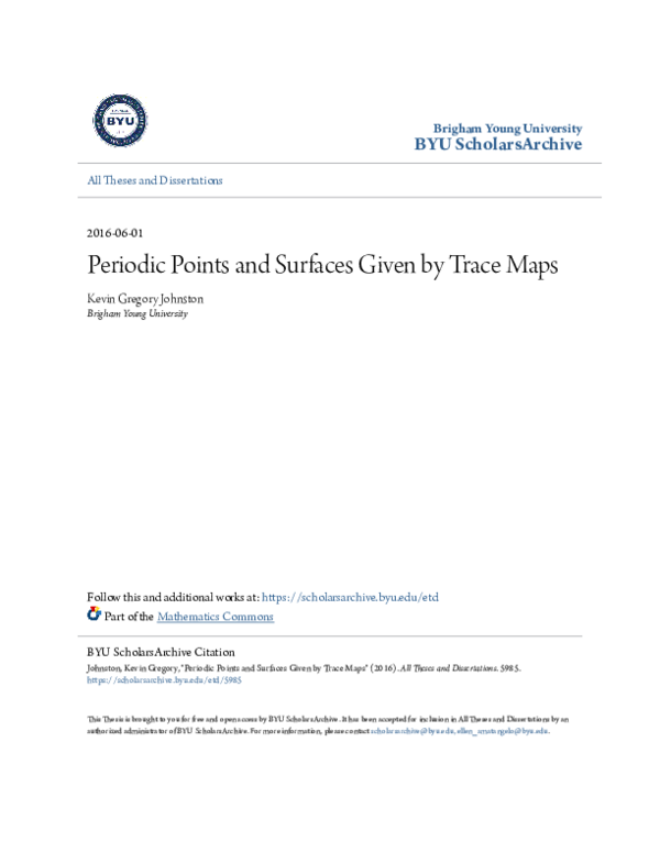 (PDF) Periodic Points and Surfaces Given by Trace Maps | Kevin Gregory ...