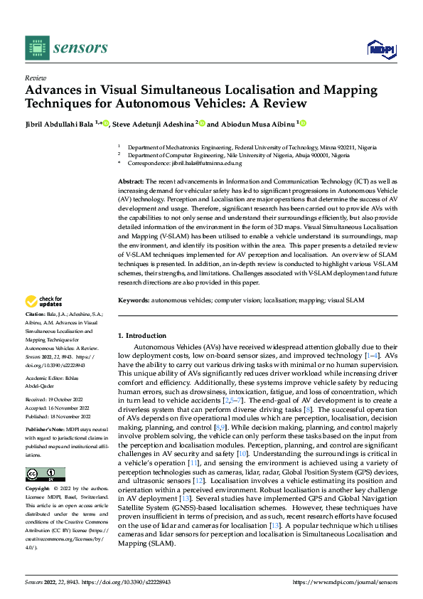 (PDF) Advances in Visual Simultaneous Localisation and Mapping Techniques for Autonomous ...