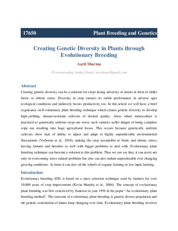 (PDF) Creating Genetic Diversity in Plants through Evolutionary Breeding