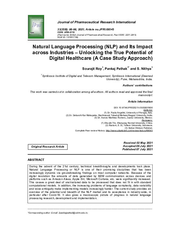 Pdf Natural Language Processing Nlp And Its Impact Across