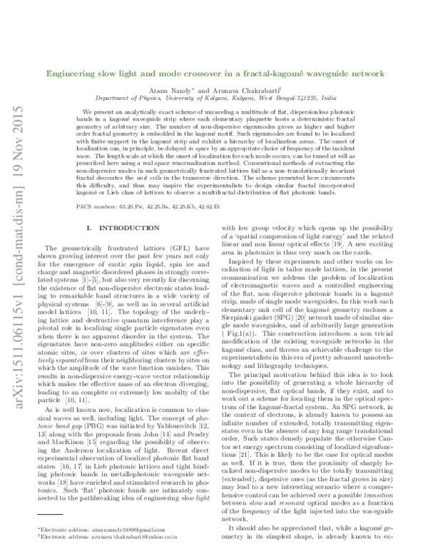 (PDF) Engineering slow light and mode crossover in a fractal-kagome waveguide network