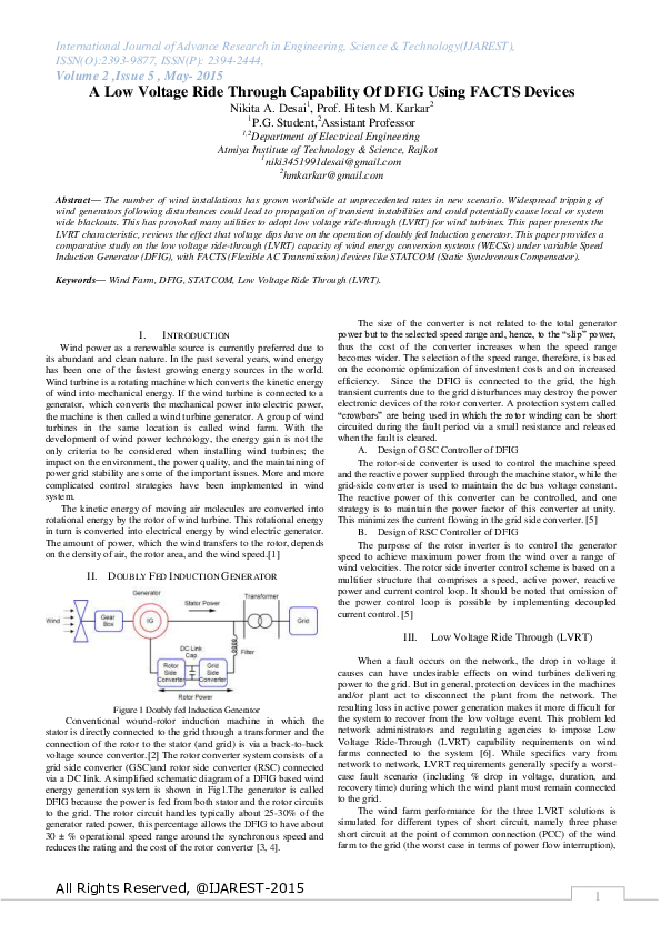 A Low Voltage Ride Through Capability Of Dfig Using Facts Devices