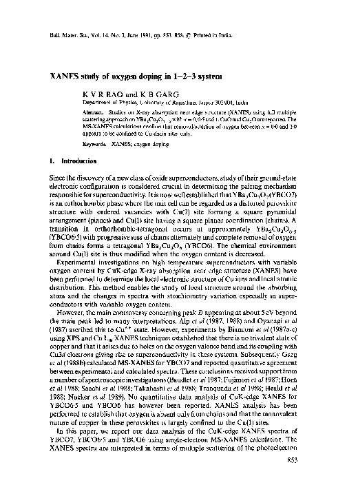 (PDF) XANES study of oxygen doping in 1-2-3 system | Krishna Garg ...
