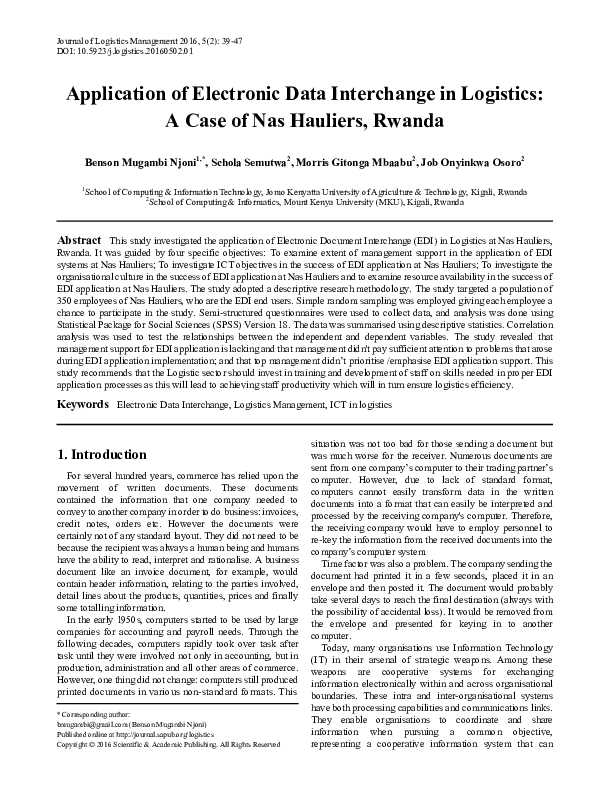 (PDF) Application of Electronic Data Interchange in Logistics: A Case of Nas Hauliers, Rwanda ...
