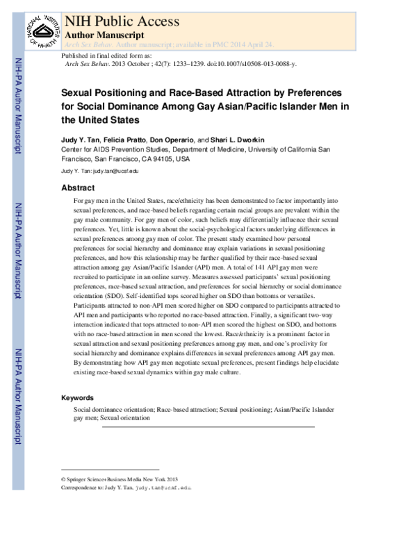 (PDF) Sexual Positioning and Race-Based Attraction by Preferences for ...