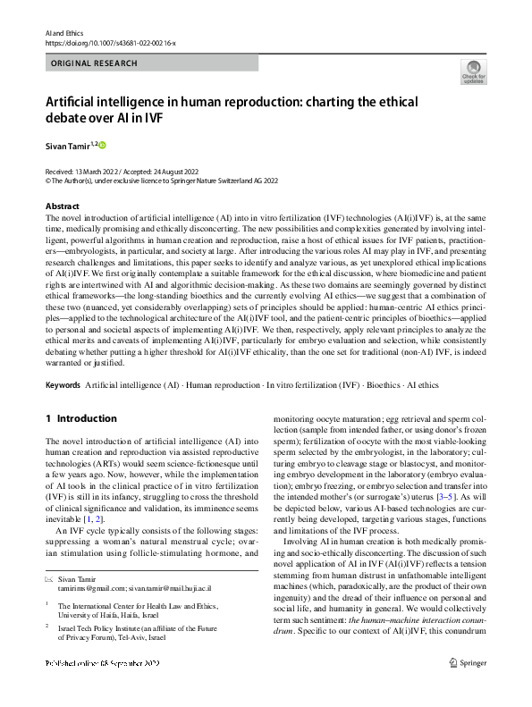(PDF) Artificial intelligence in human reproduction: charting the ...