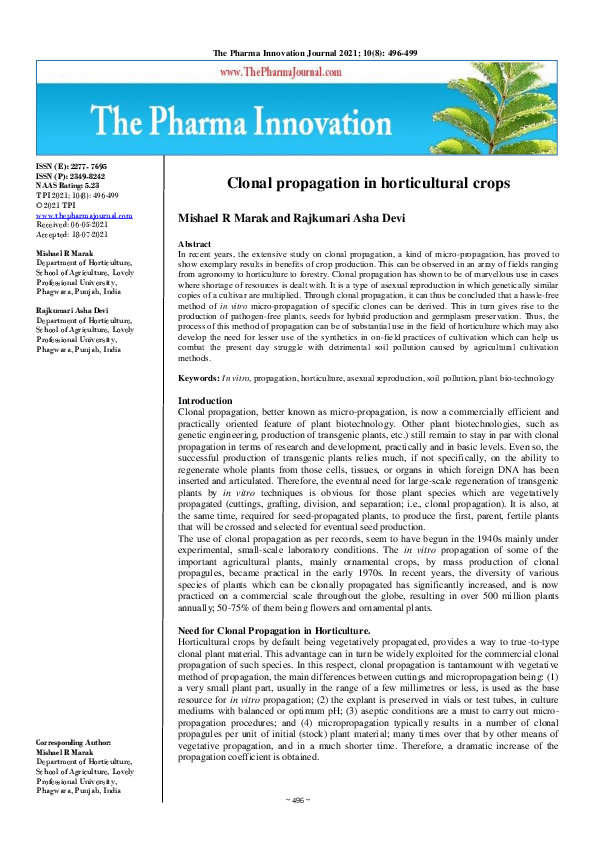 (PDF) Clonal propagation