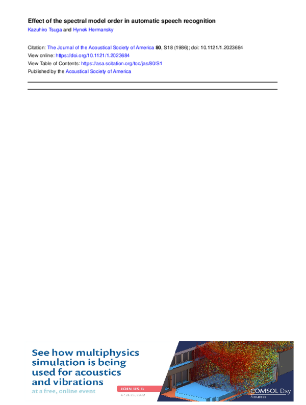 (PDF) Effect of the spectral model order in automatic speech recognition