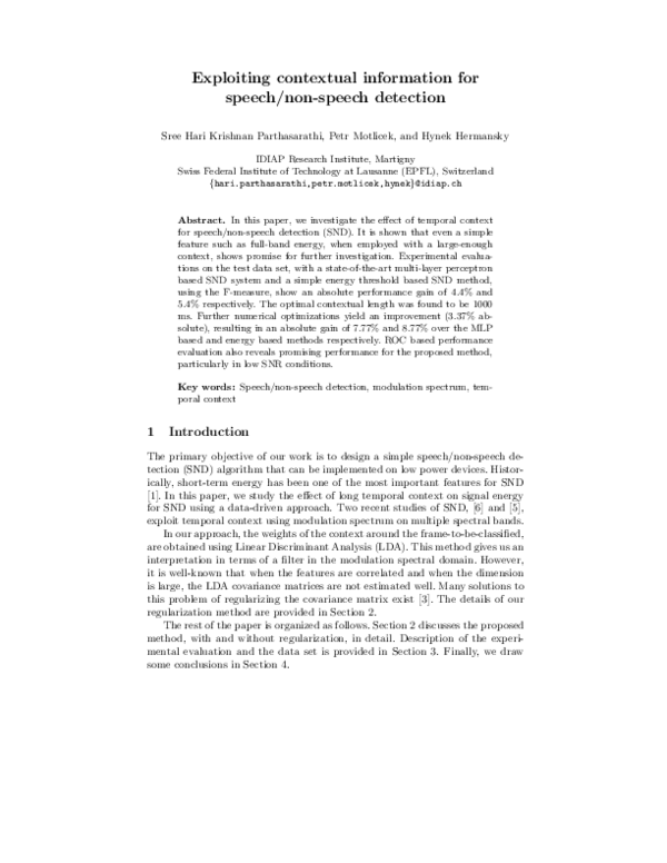 (PDF) Exploiting Contextual Information for Speech/Non-Speech Detection