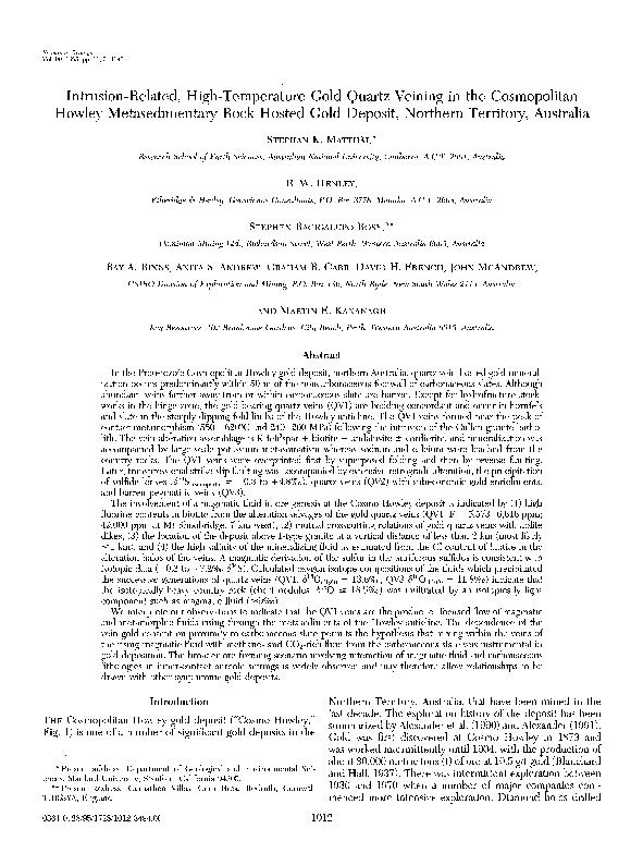 (PDF) Intrusion-related, high-temperature gold quartz veining in the ...