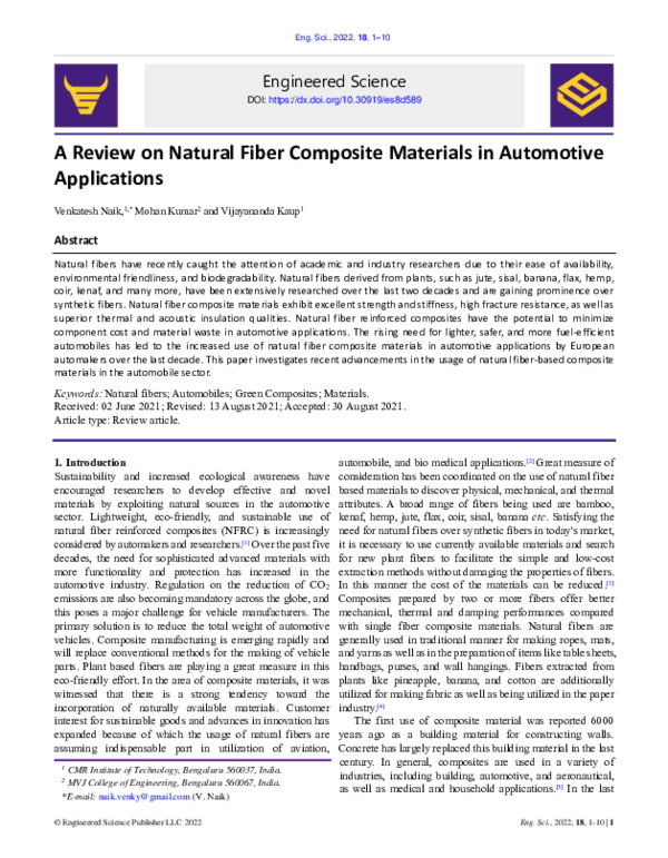 (PDF) A Review on Natural Fiber Composite Material in Automotive ...