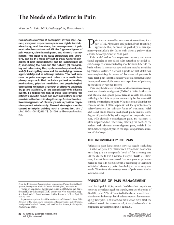 (PDF) The needs of a patient in pain