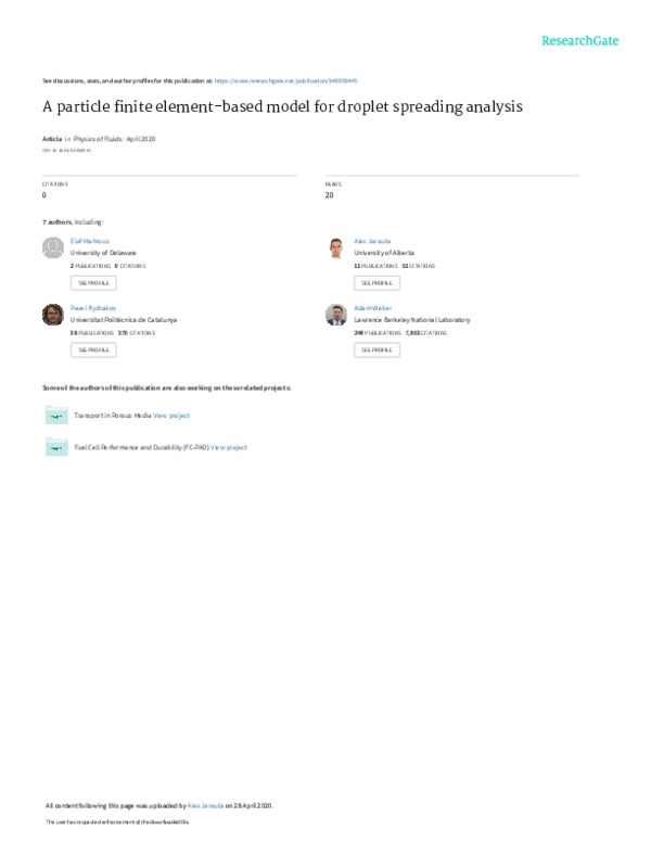 (PDF) A particle finite element-based model for droplet spreading analysis