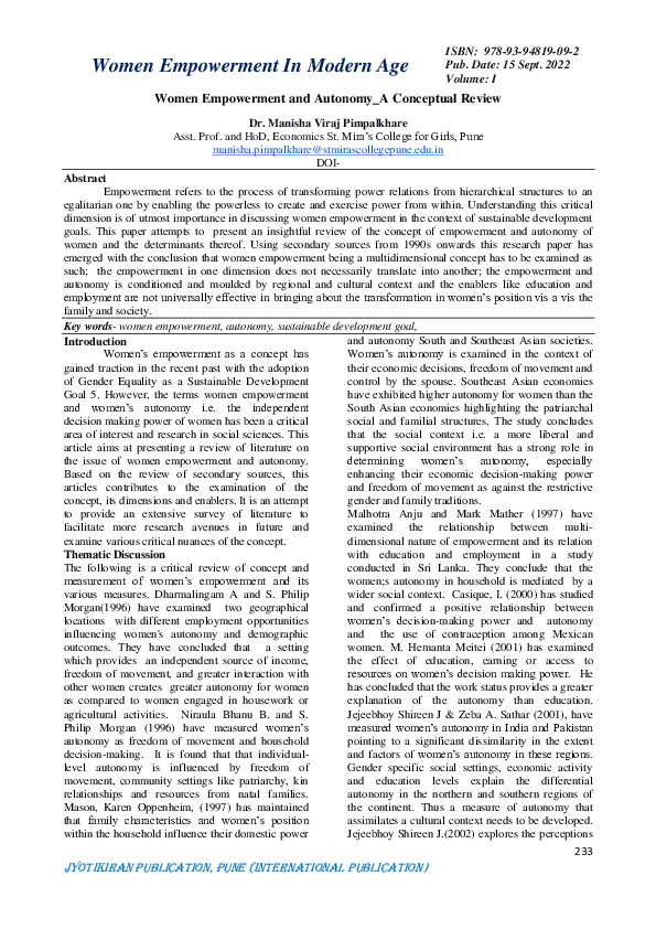 (PDF) Women Empowerment and Autonomy_A Conceptual Review