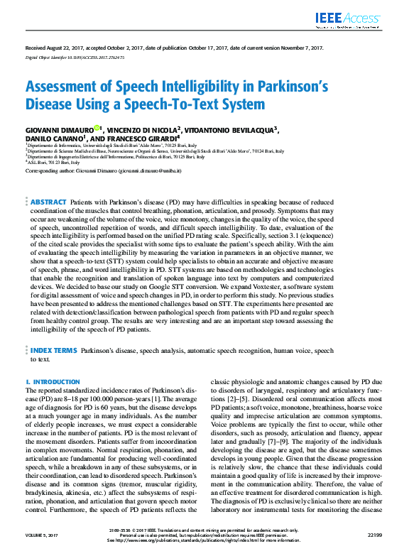 (PDF) Assessment of Speech Intelligibility in Parkinson’s Disease Using ...