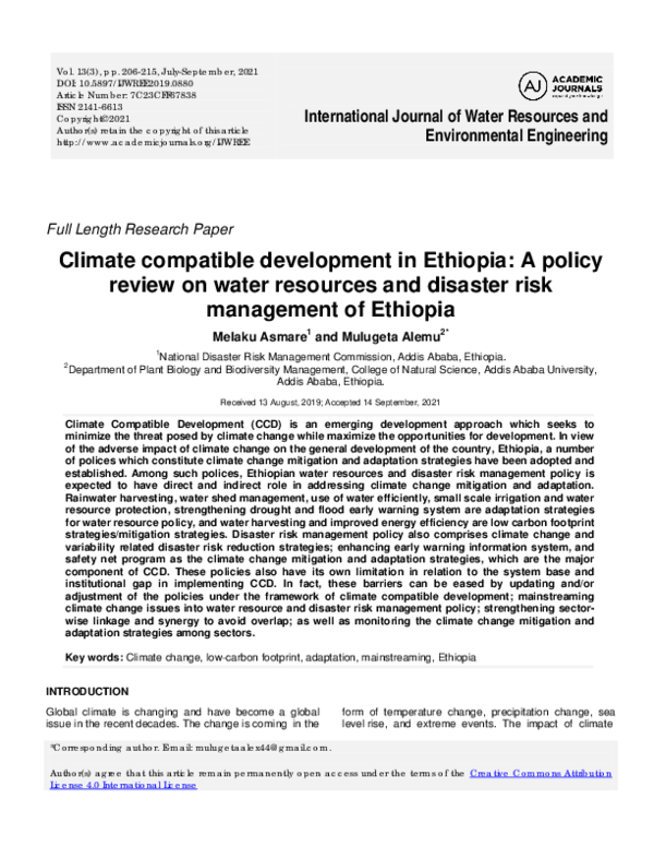 (PDF) Climate compatible development in Ethiopia: A policy review on ...
