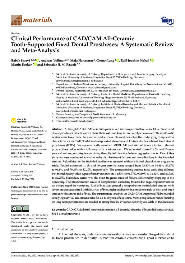 (PDF) Clinical Performance of CAD/CAM All-Ceramic Tooth-Supported Fixed ...