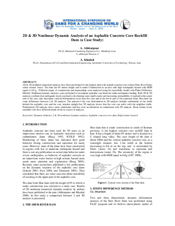 (PDF) (2D & 3D Nonlinear Dynamic Analysis of an Asphaltic Concrete Core Rockfill Dam (a Case Study