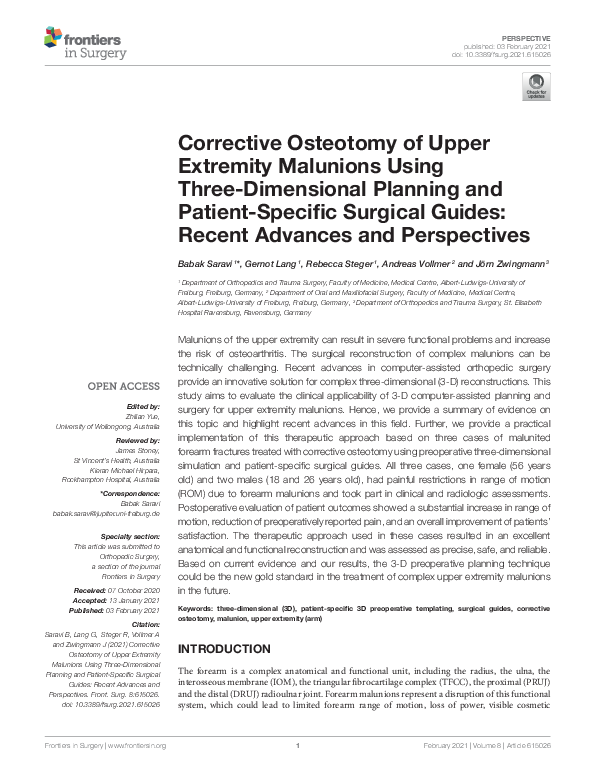(PDF) Corrective Osteotomy of Upper Extremity Malunions Using Three-Dimensional Planning and ...