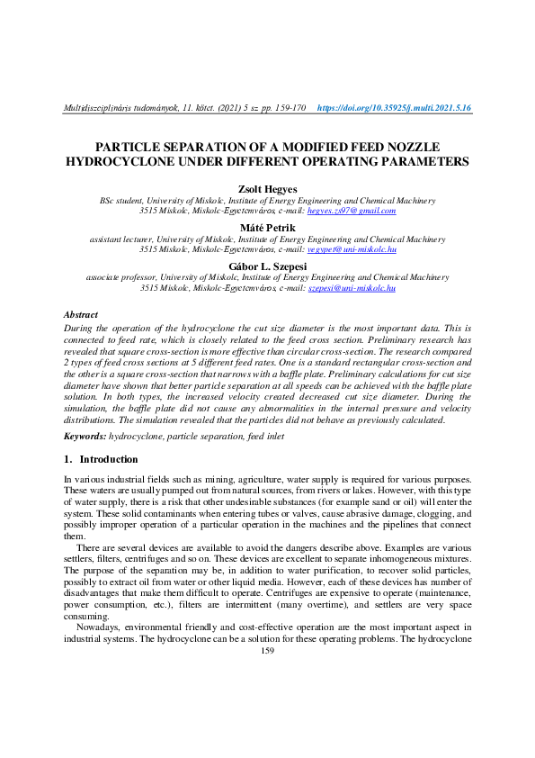 Pdf Particle Separation Of A Modified Feed Nozzle Hydrocyclone Under