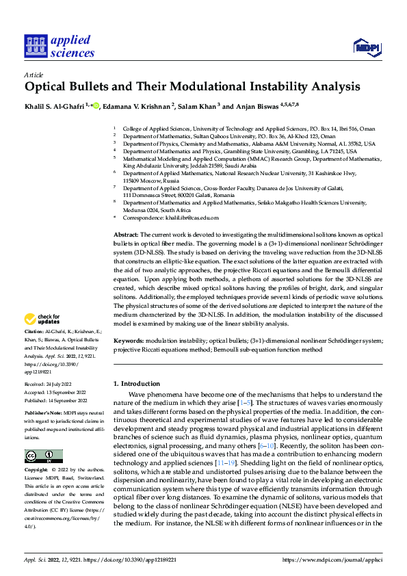 (PDF) Optical Bullets and Their Modulational Instability Analysis
