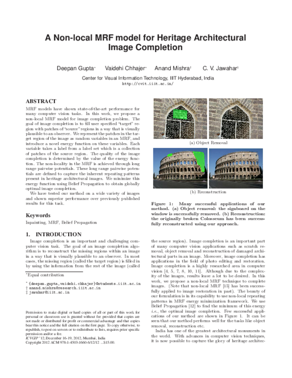 (PDF) A non-local MRF model for heritage architectural image completion